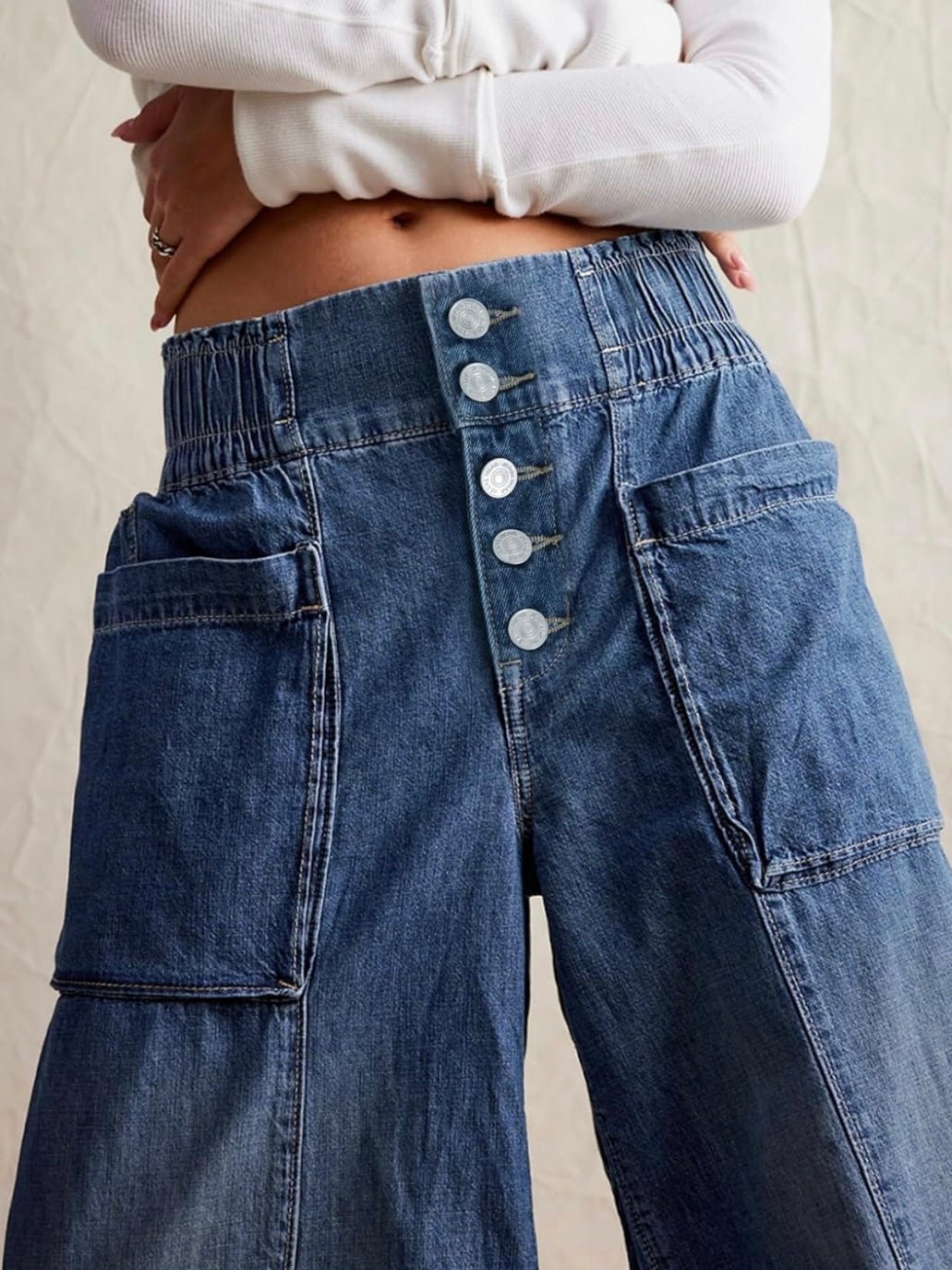 Mid blue denim capri wide pants